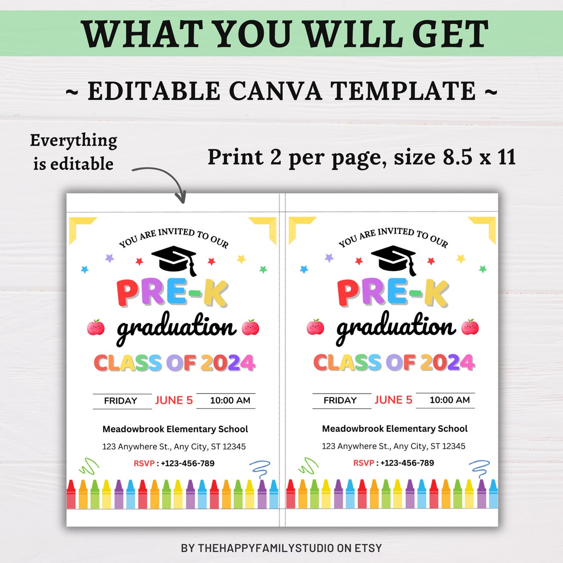 Editable Pre-k Graduation Invitation, Graduation Ceremony, Pre-k ...