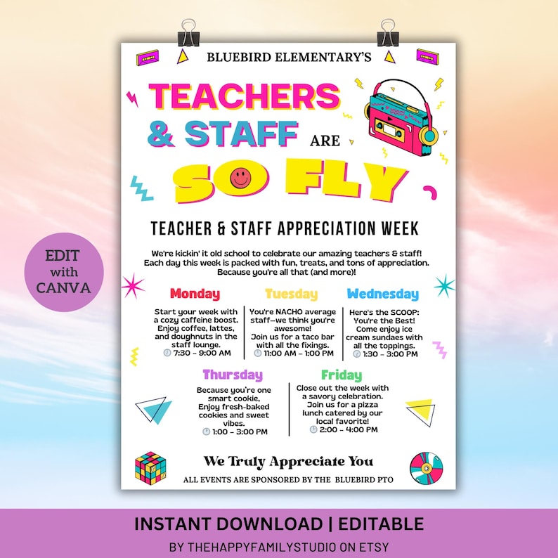 80s 90s Theme Teacher Appreciation Week Itinerary, Retro Old School ...