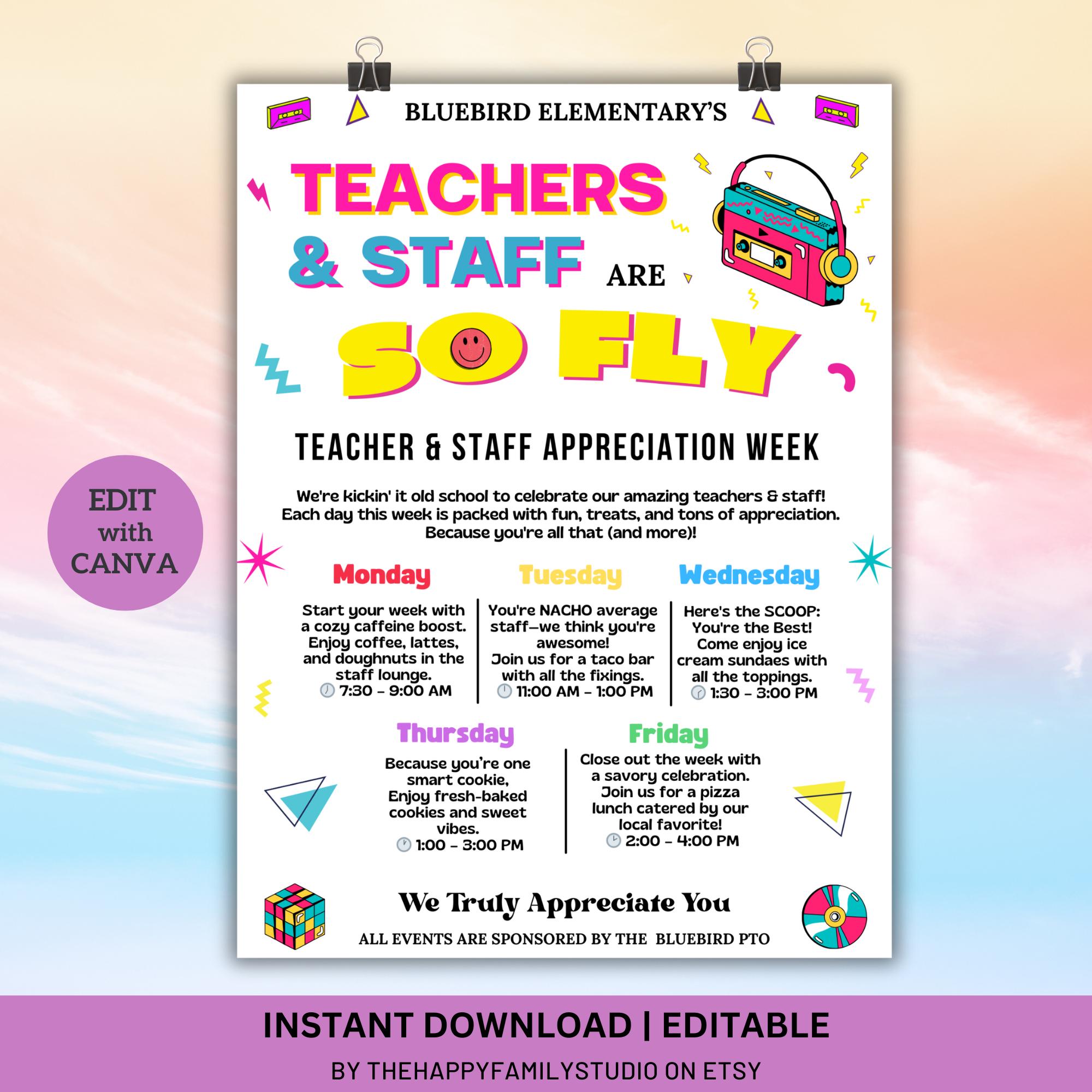 80s Retro Teacher Appreciation Week Itinerary Poster (digital Download ...