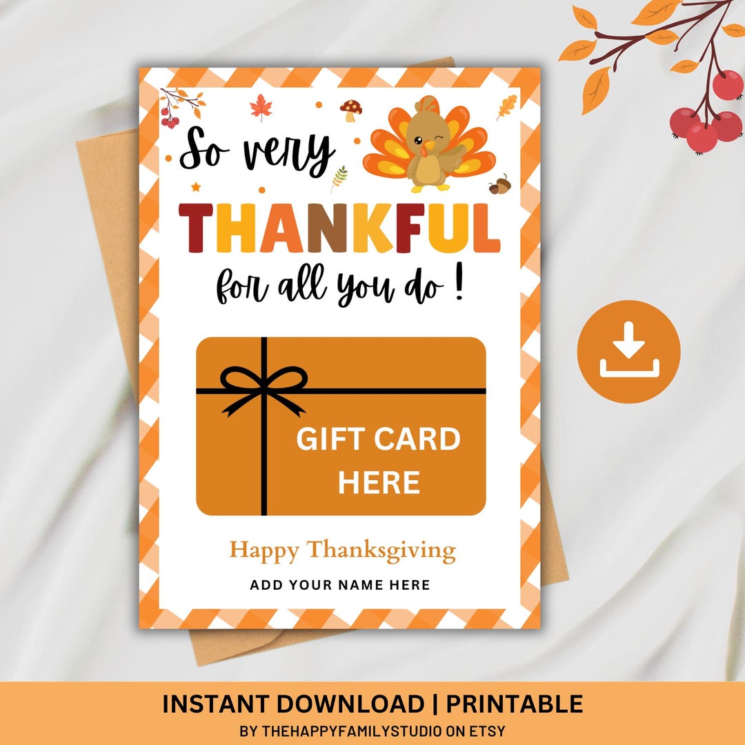 Thanksgiving Gift Card Holder Printable, Grateful for You, Teacher ...