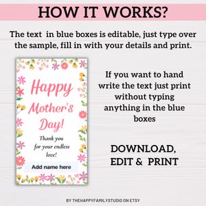 Happy Mother's Day Gift Tag, Mother Day Favor Tag, Floral Mother Day ...