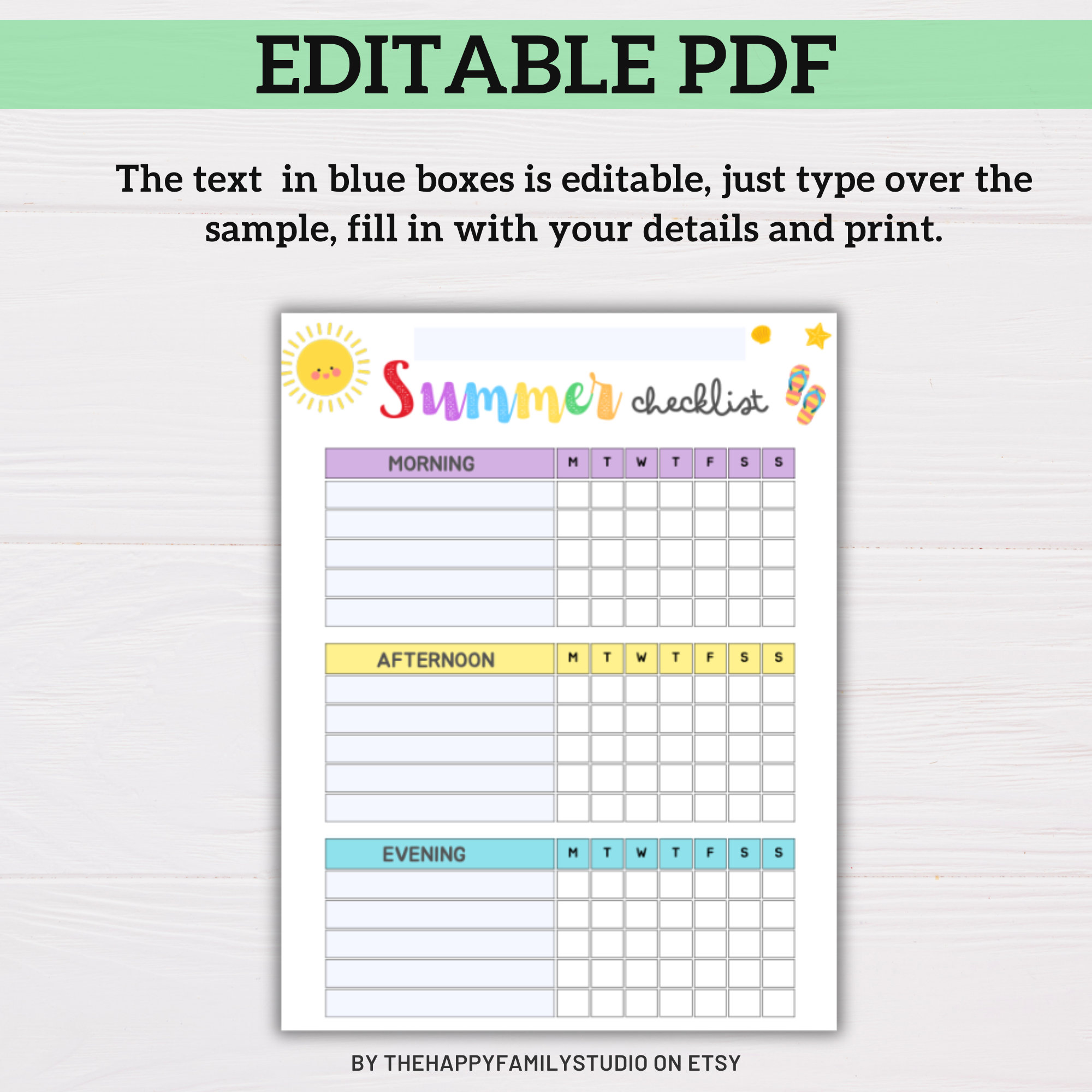 Editable Summer Daily Checklist for Kids, Chore Chart for Kids, Summer ...