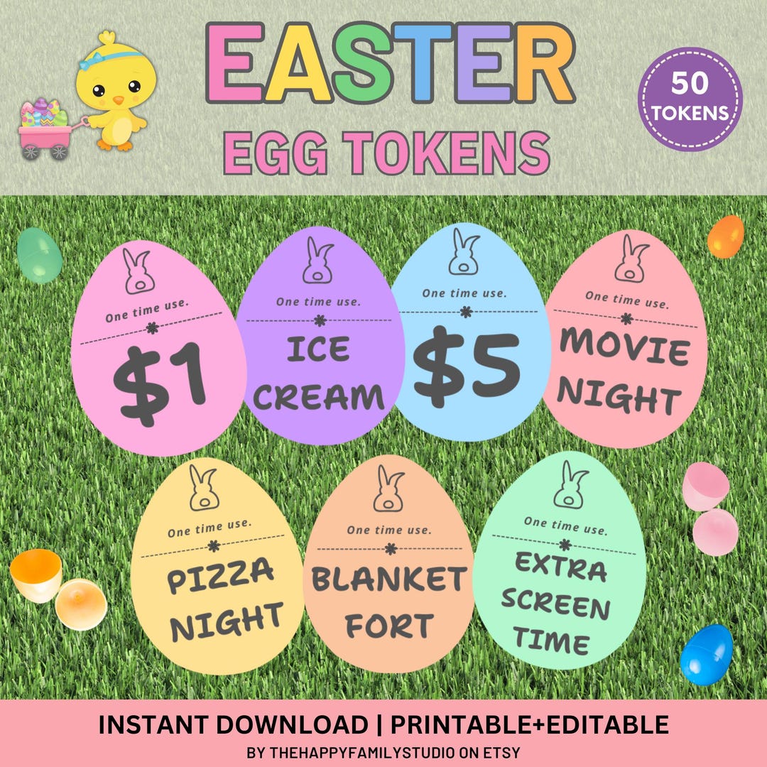 Easter Tokens for Easter Egg Filler, Easter Egg Hunt for Kids, Easter ...