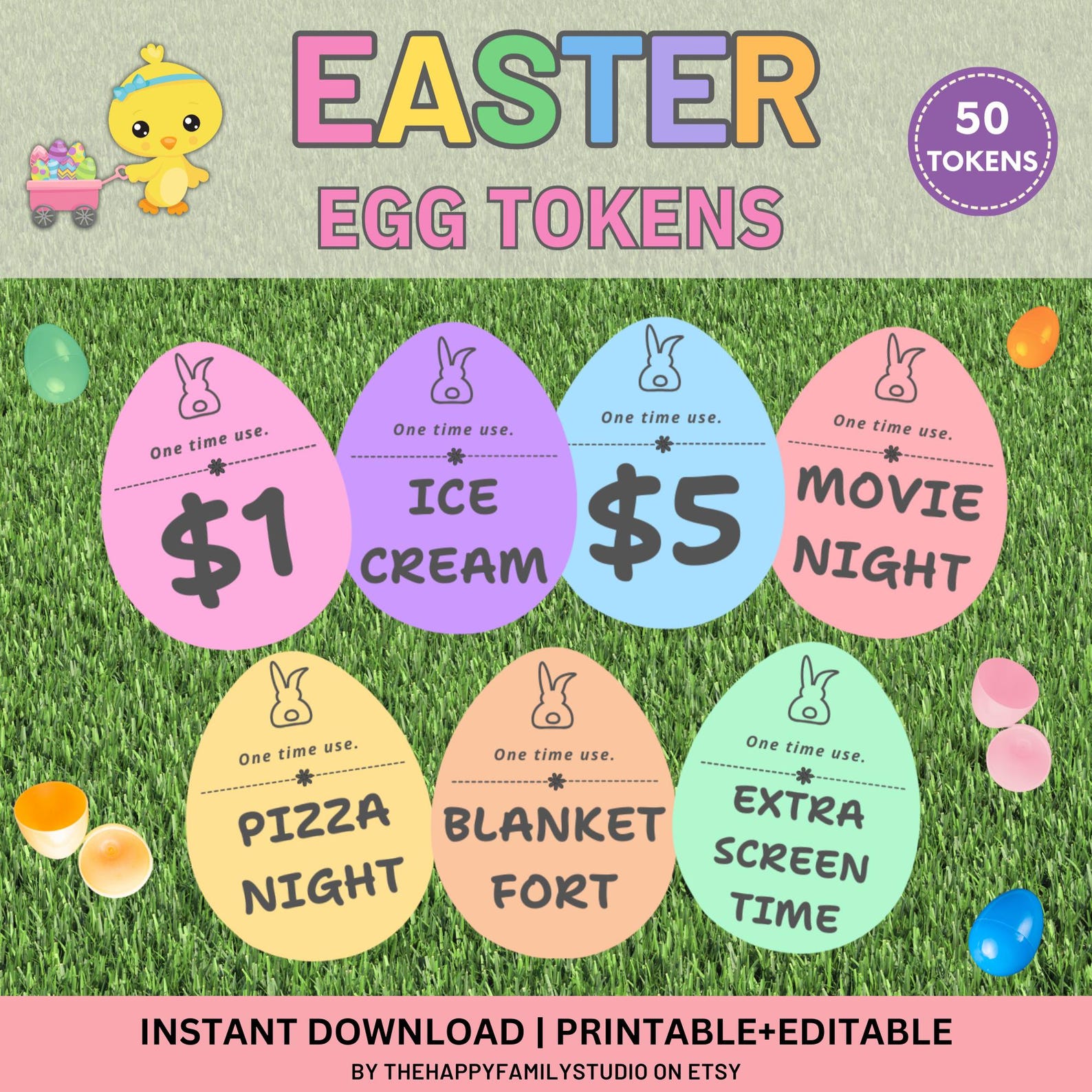 Easter Tokens for Easter Egg Filler, Easter Egg Hunt for Kids, Easter ...