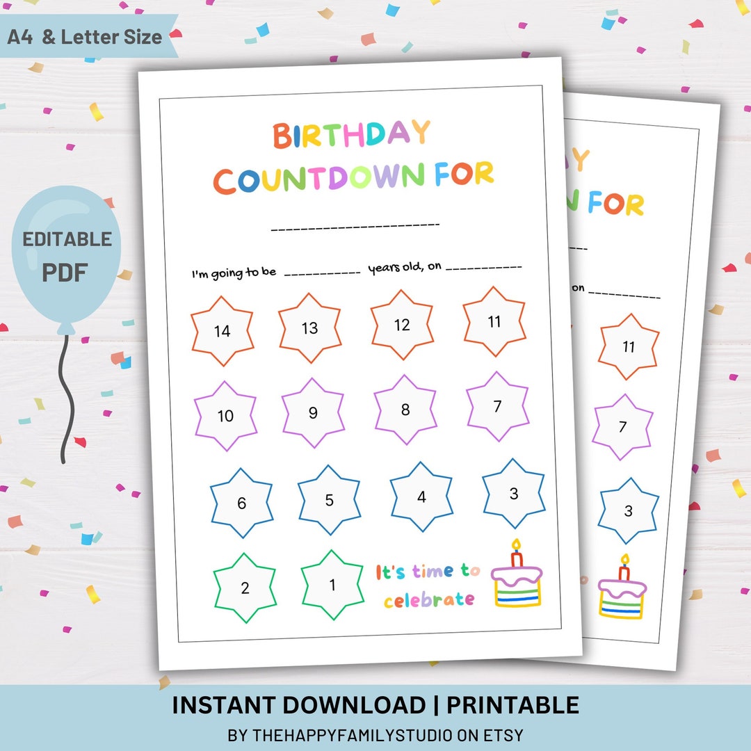 Countdown Calendar for Kids, Kids Birthday Countdown Calendar, Birthday ...