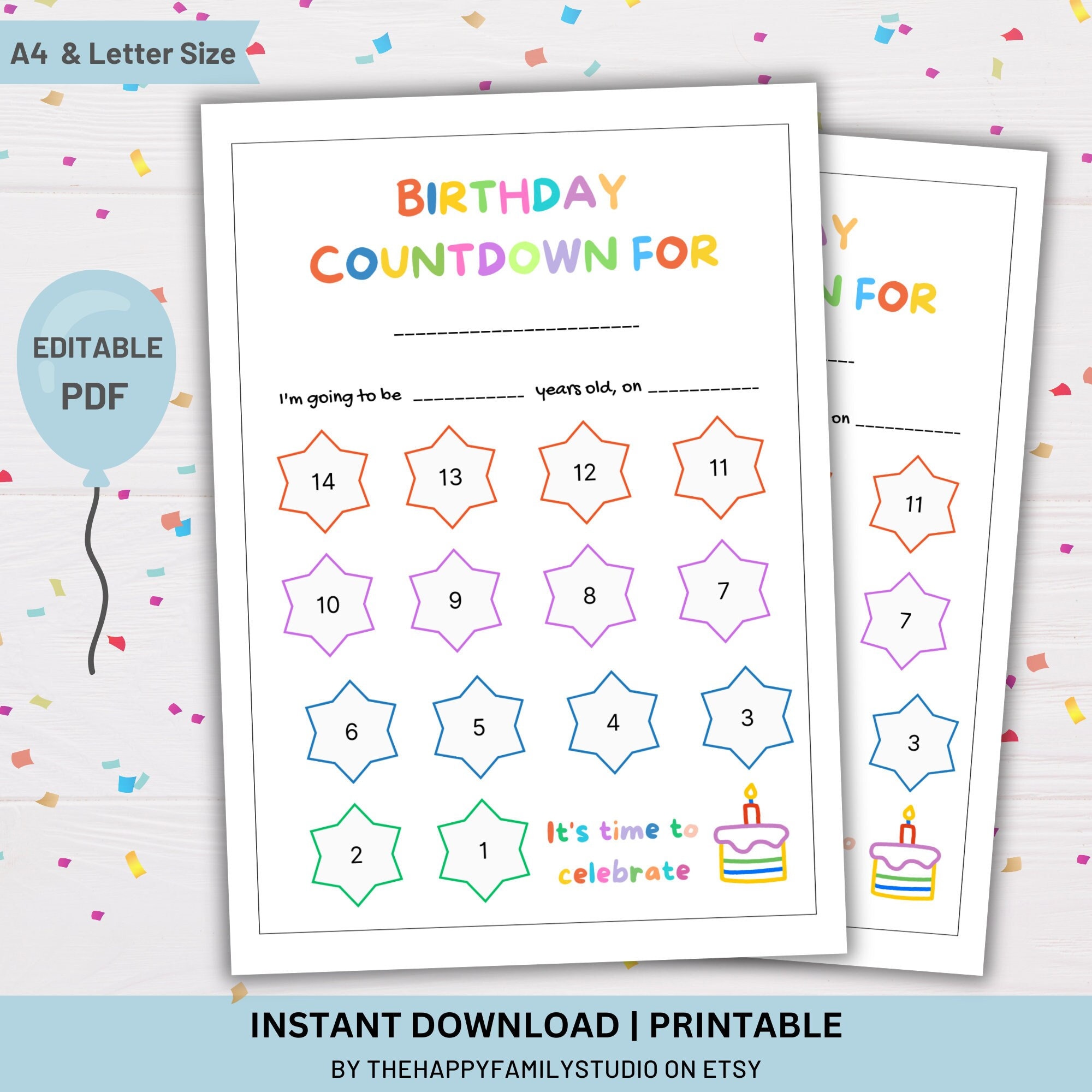 Countdown Calendar for Kids, Kids Birthday Countdown Calendar, Birthday ...
