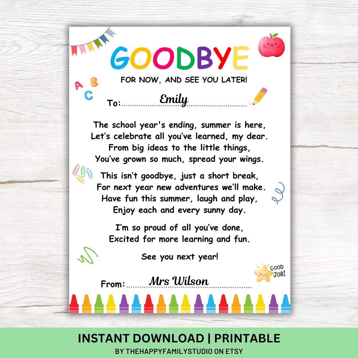 End of School Year Poem Gift From Teacher to Student, End of Year Gift ...