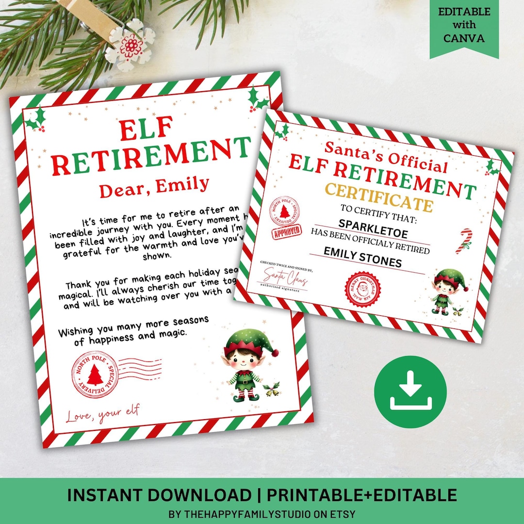 EDITABLE Elf Retirement Letter and Certificate, Elf Goodbye Letter, Elf ...