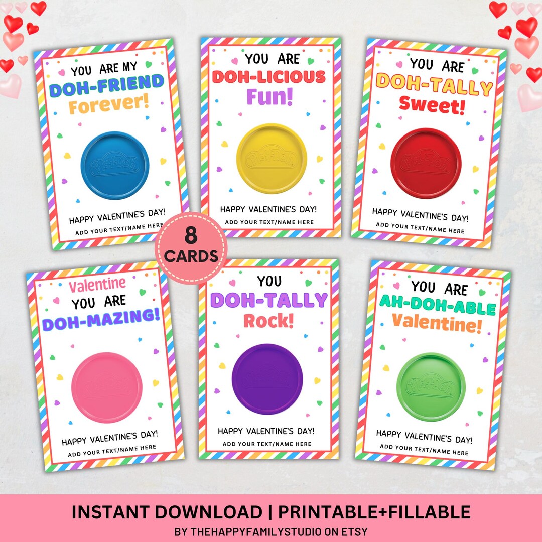 Printable Playdoh Valentine Cards, Classroom Valentines Gift Cards, Non ...