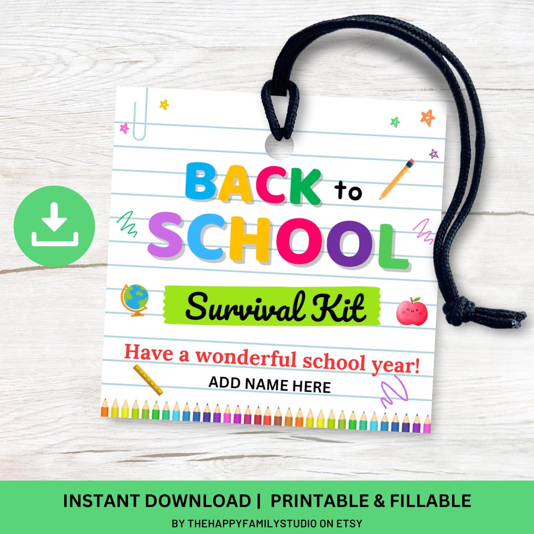 Back to School Survival Kit, First Day of School Gift Tag, Teacher PTO ...