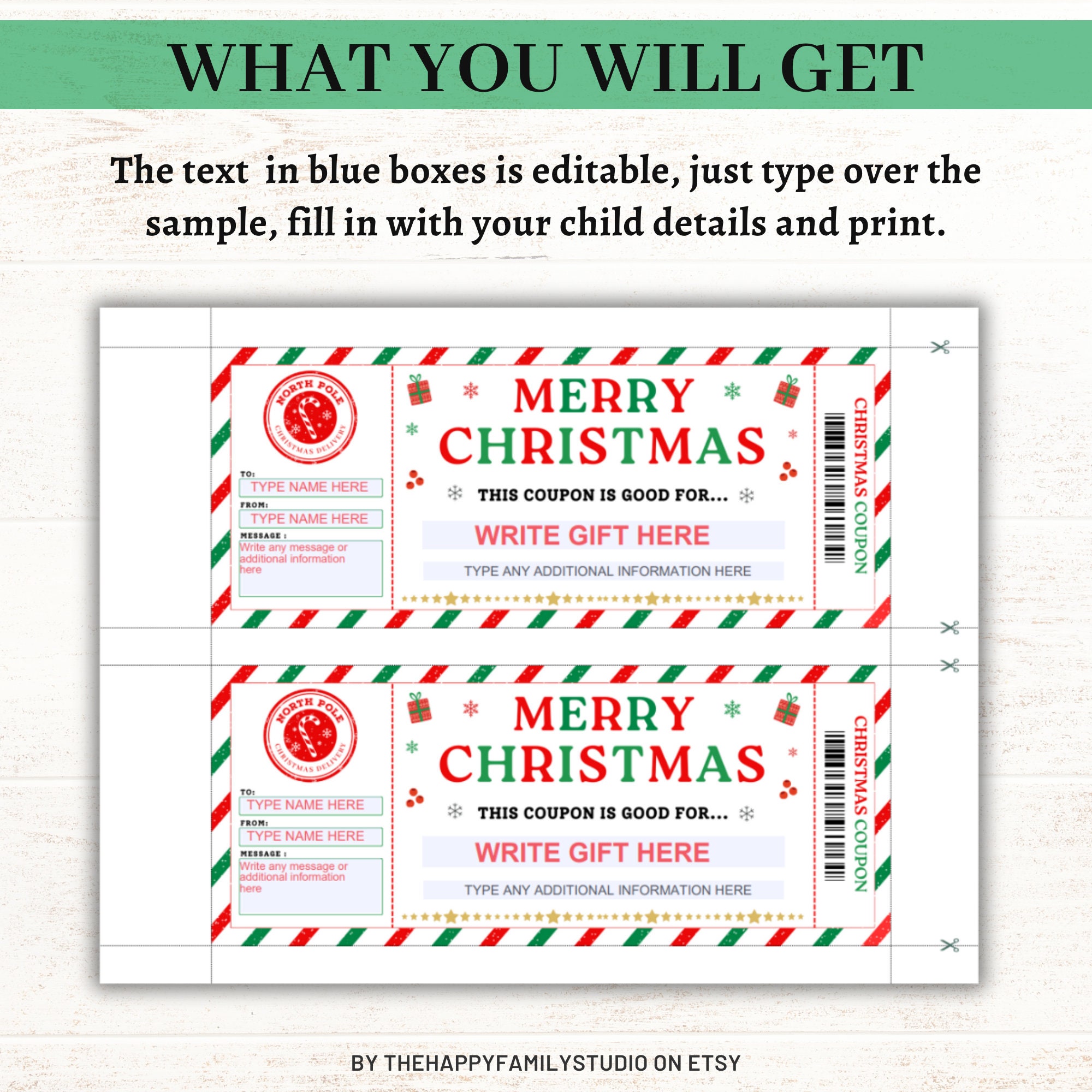Editable Christmas Coupon, Printable Christmas Gift Certificate, Custom ...