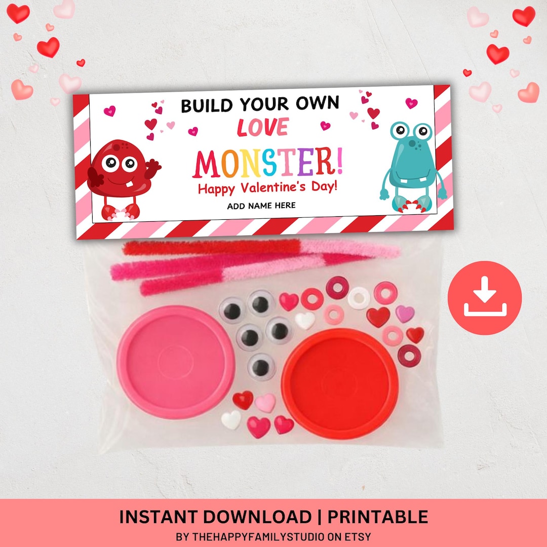 Build Your Own Monster Valentine Bag Topper, Printable Love Monster ...
