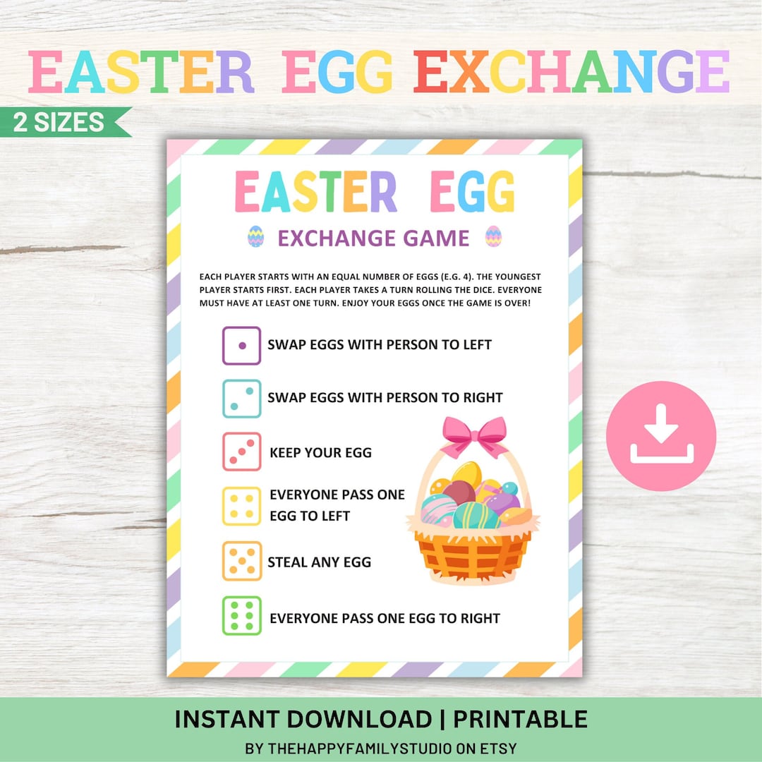 Printable Easter Egg Exchange Game, Easter Dice Game, Easter Egg Hunt ...