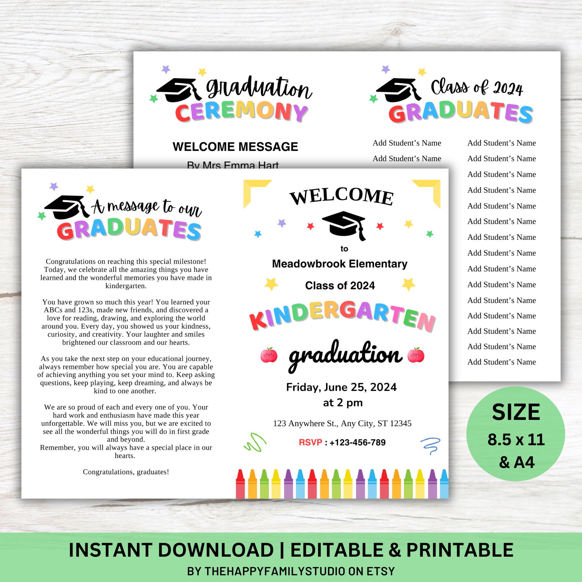 Editable Kindergarten Graduation Program, Graduation Ceremony Template ...