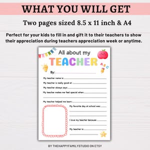 Printable Teacher Appreciation Week, All About My Teacher Letter ...