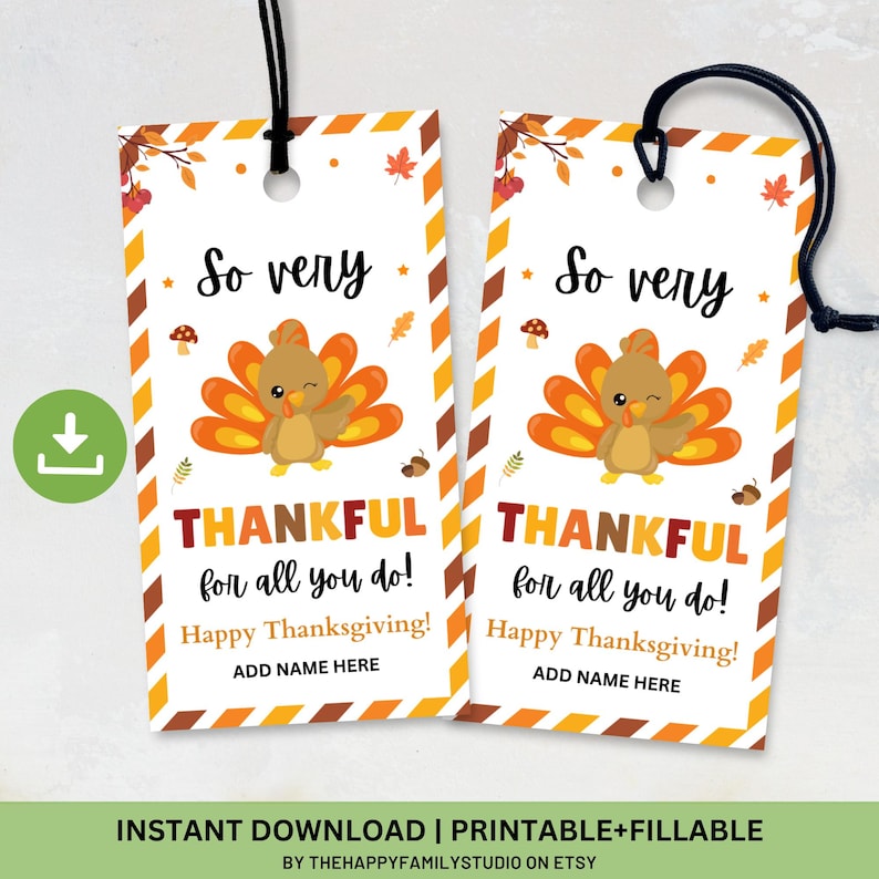 Thanksgiving Gift Tags Printable, Thankful for You Fall Tag, Cute ...
