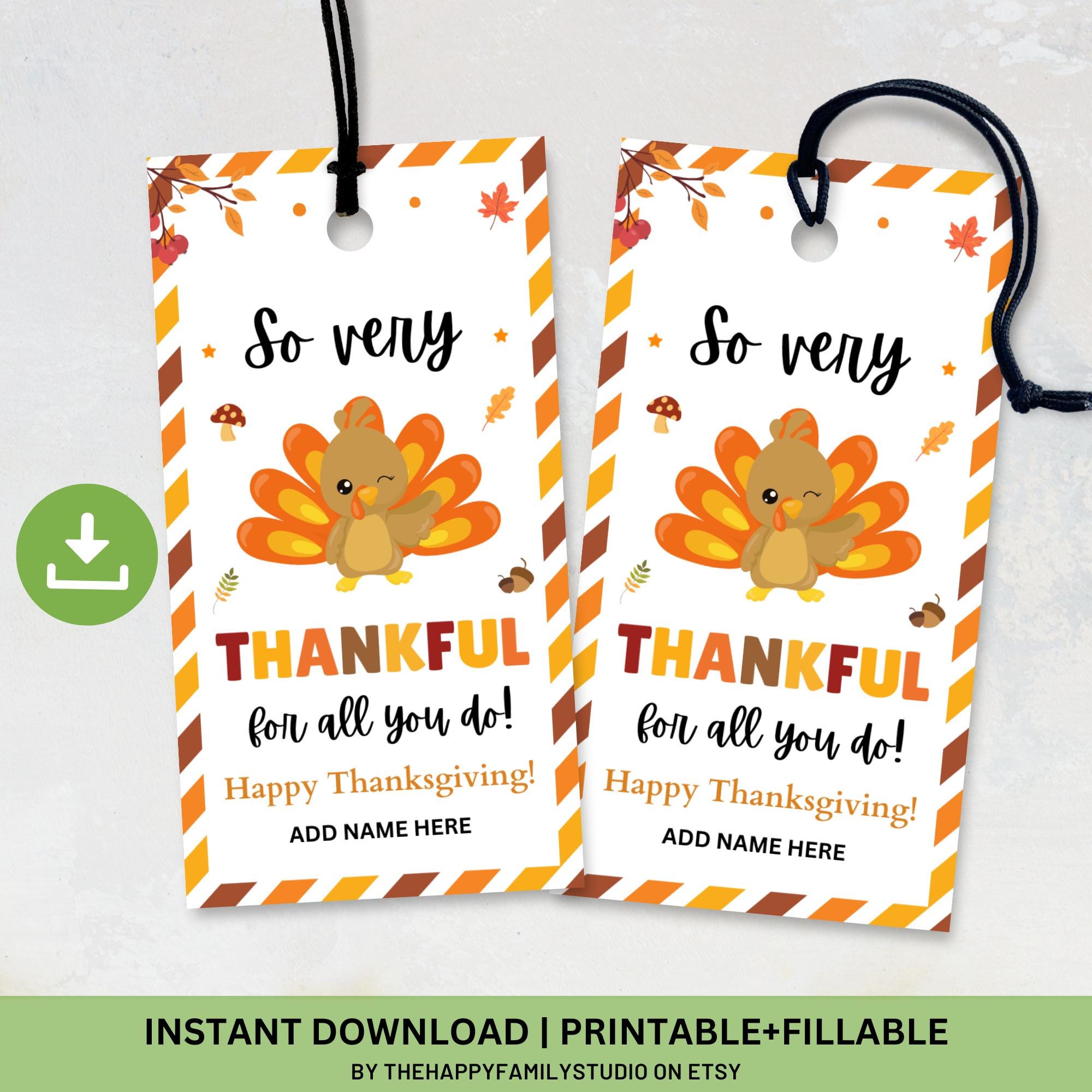 Thanksgiving Gift Tags Printable, Thankful for You Fall Tag, Cute ...