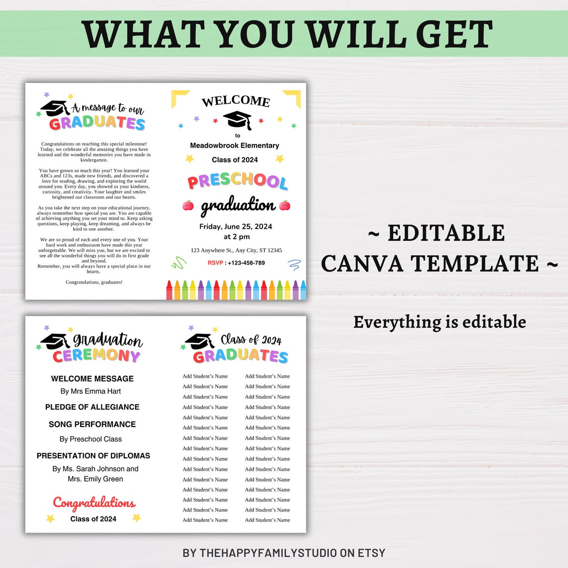 Editable Preschool Graduation Program, Graduation Program Template ...