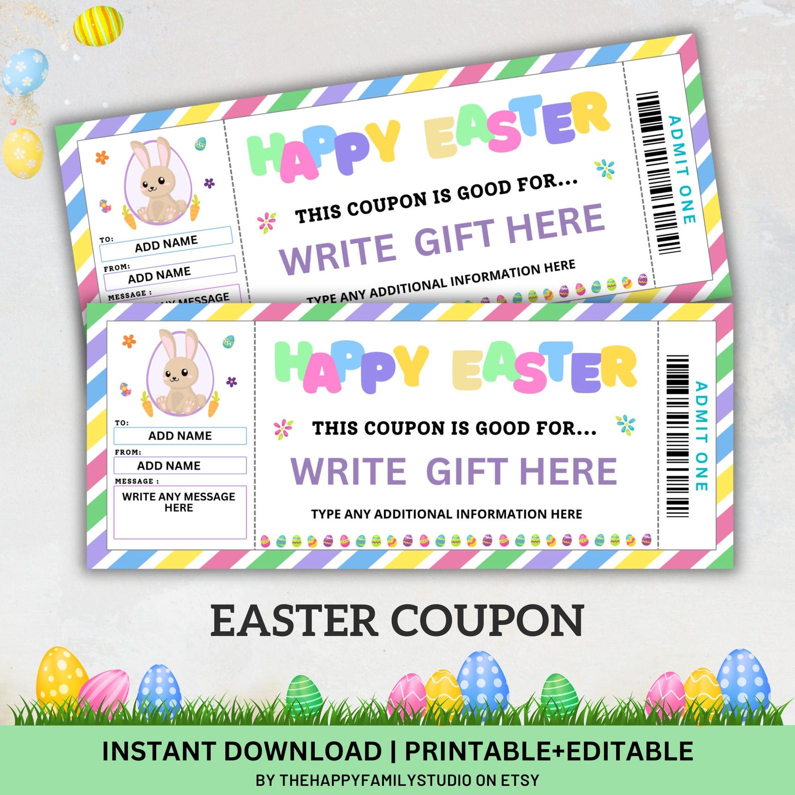 Editable Easter Gift Coupon, Easter Bunny Gift Certificate, Custom ...
