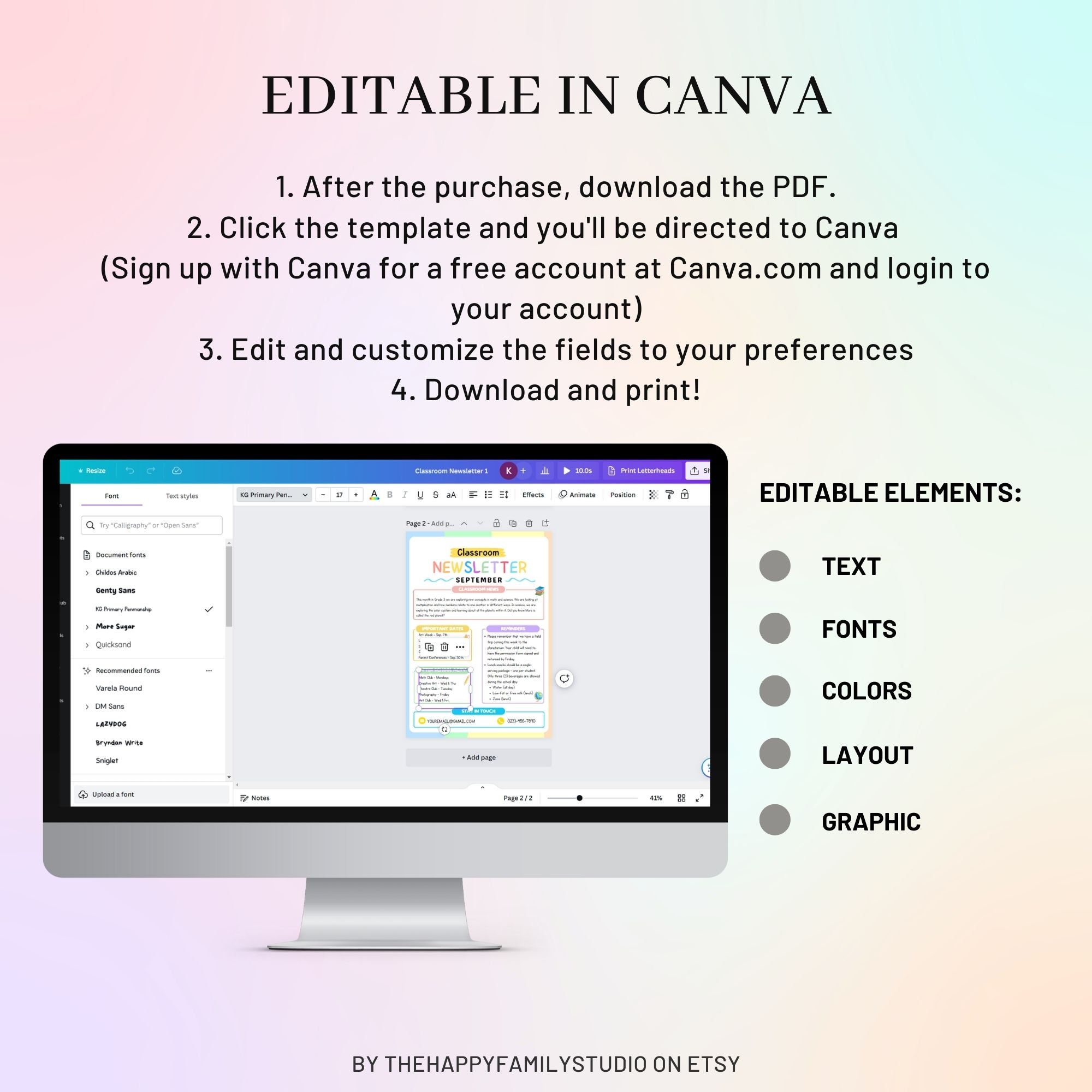 Classroom Newsletter Editable Template, Monthly/weekly Class Flyer ...