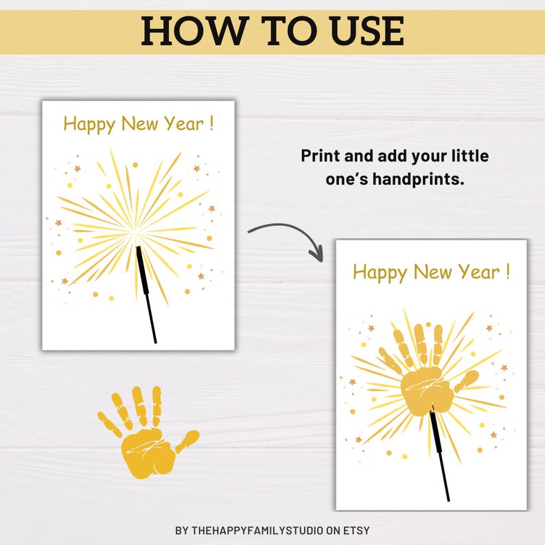 Happy New Year Handprint Craft 2025, New Year Handprint Art, Winter ...