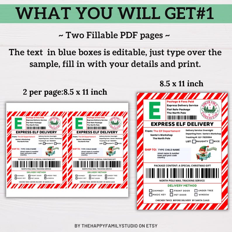 Editable Elf Shipping Label, Santa Delivery Tag, North Pole Gift Tag ...