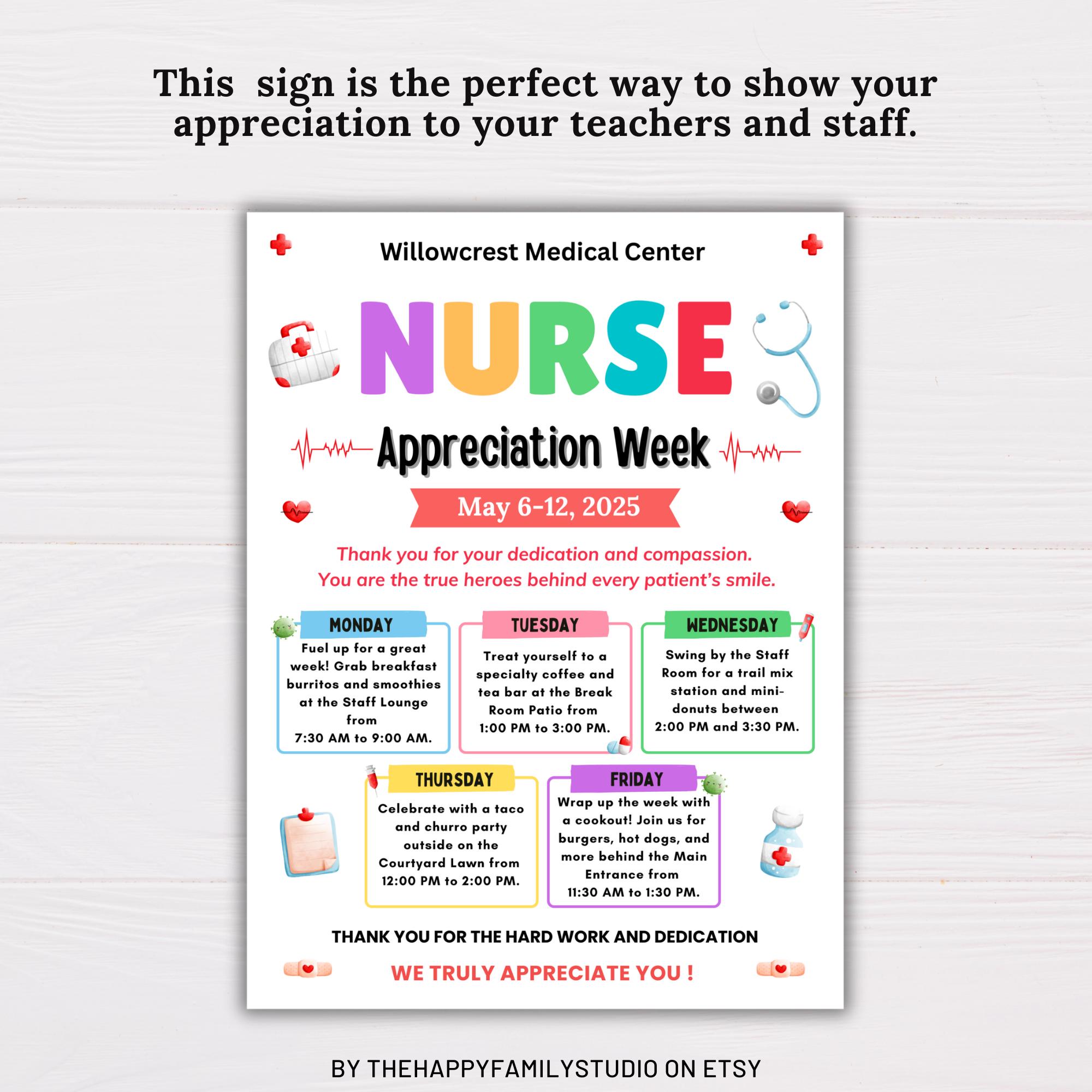 Editable Nurse Appreciation Week Itinerary Flyer (digital Download) - Etsy
