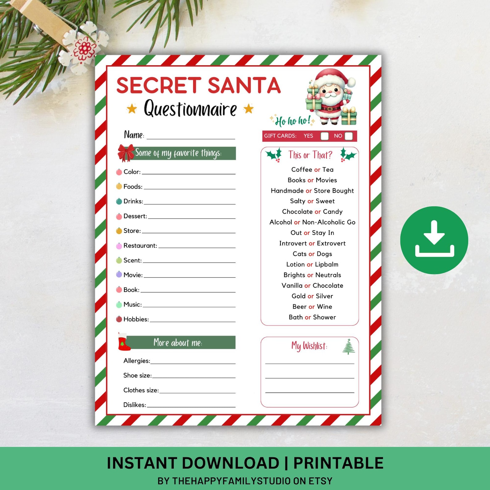 Secret Santa Questionnaire, Secret Santa Wish List, Secret Santa Gift ...