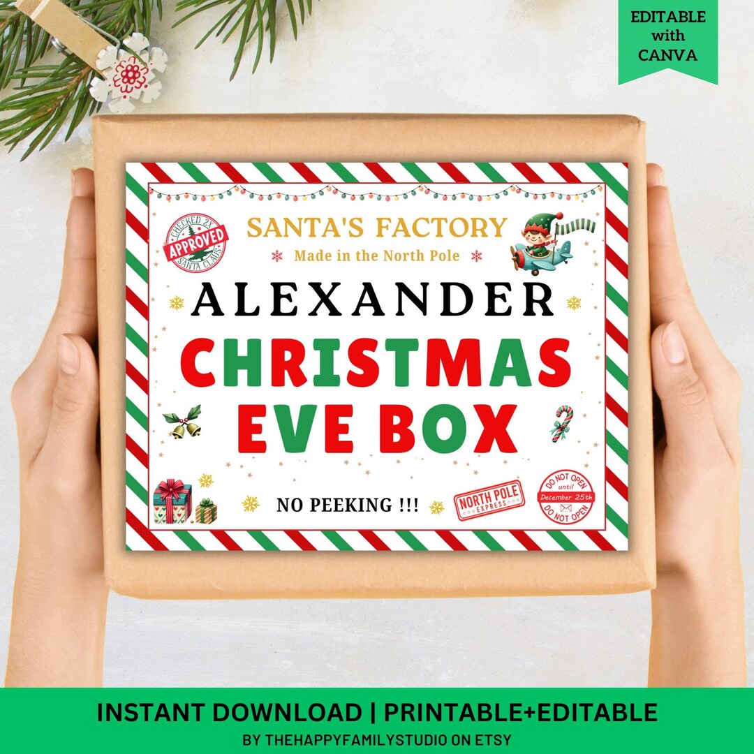 Editable Christmas Eve Box Label, North Pole Delivery Label ...