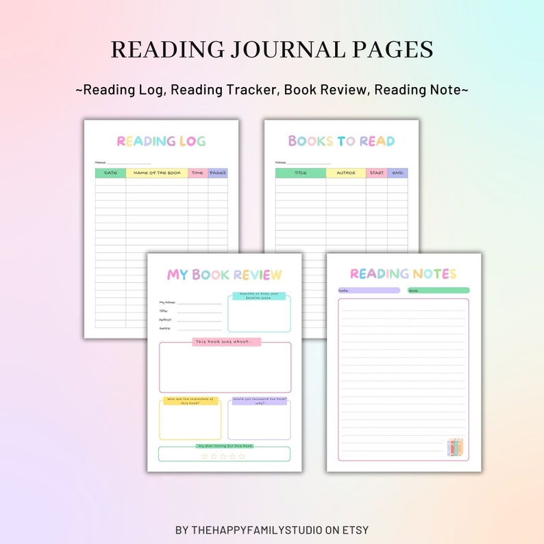 Kids Reading Journal Printable Bookshelf Reading Tracker - Etsy