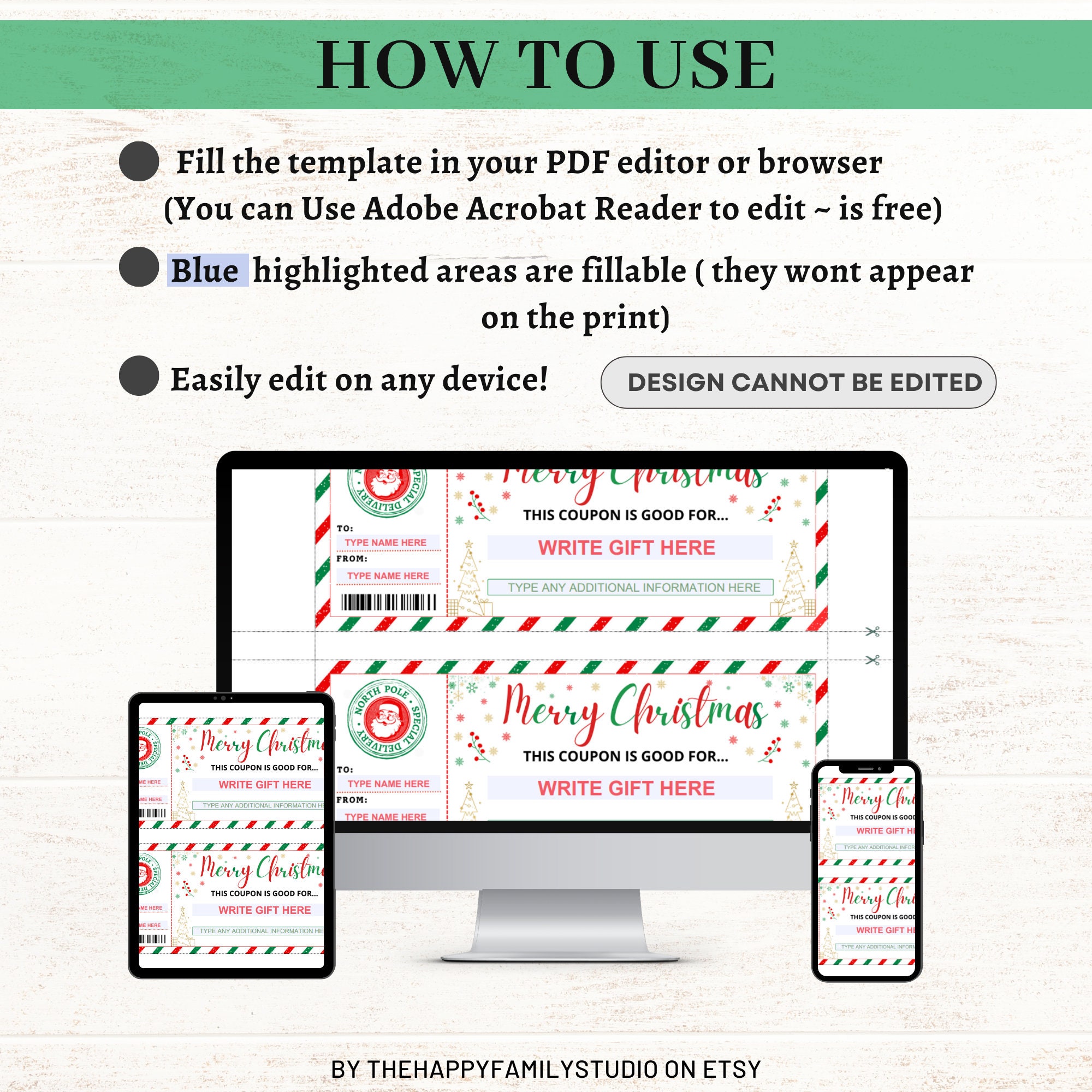 Editable Christmas Coupon, Printable Christmas Gift Certificate, Custom ...