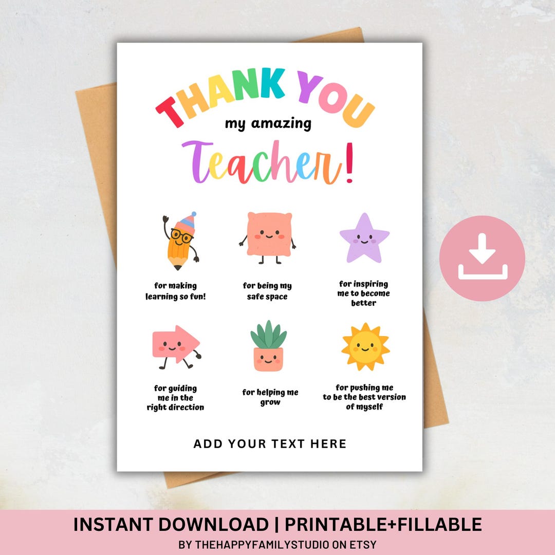 Printable Thank You Card for Teachers, Daycare, Preschool, Nursery ...