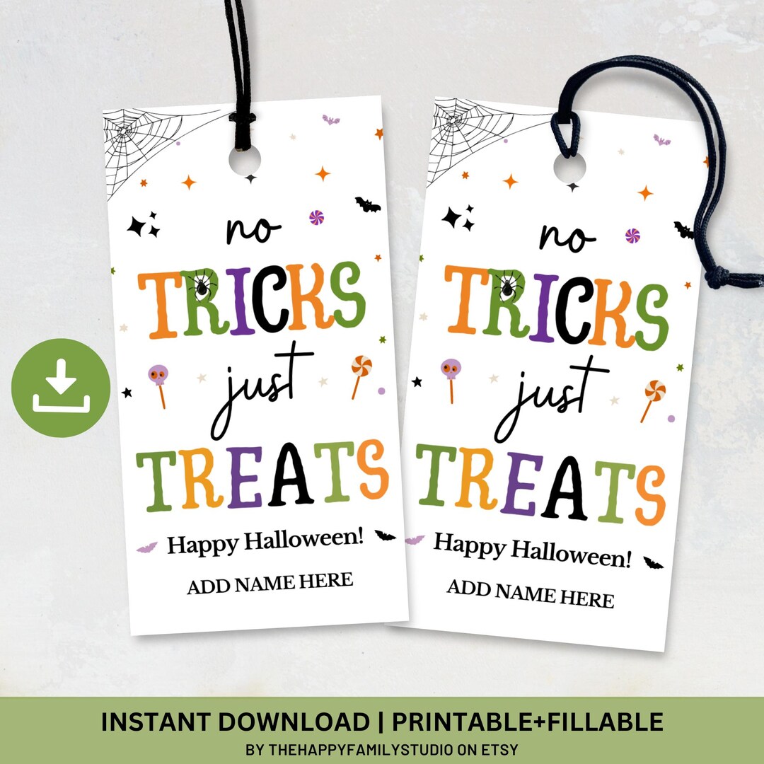Halloween Gift Tags, No Tricks Just Treats Halloween Cookie Tag, Trick ...