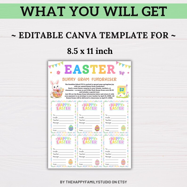 Easter Bunny Candy Gram Template, PTO School Candy Gram Fundraiser ...