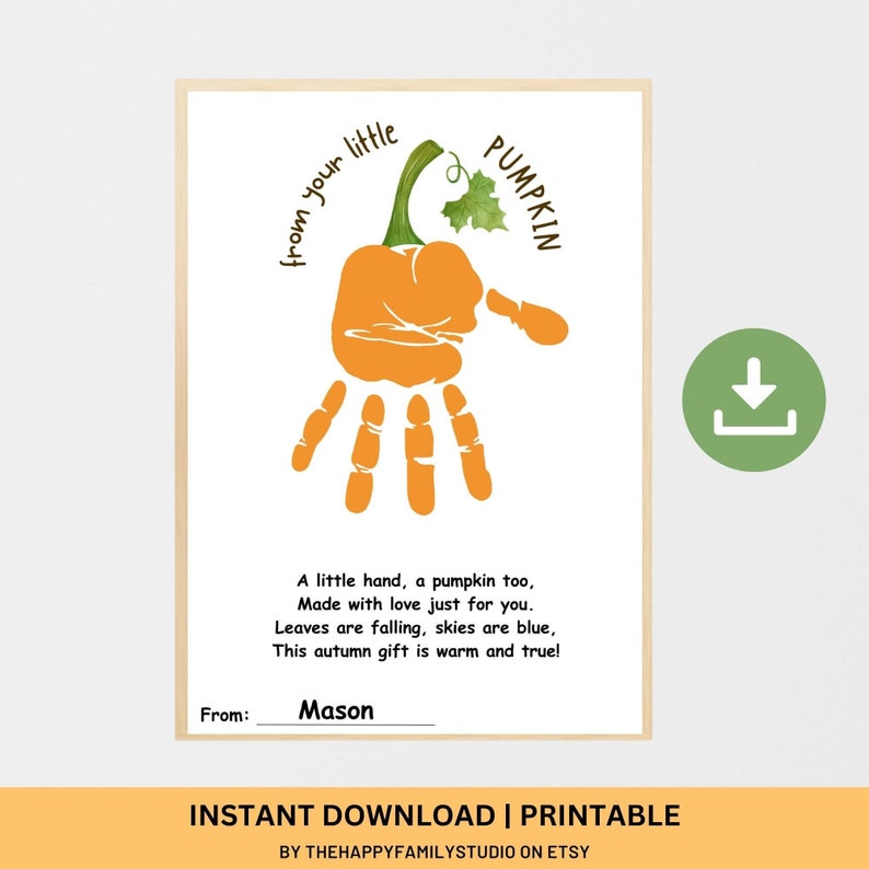 Pumpkin Poem Handprint Printable, Autumn Pumpkin Handprint Art, DIY ...