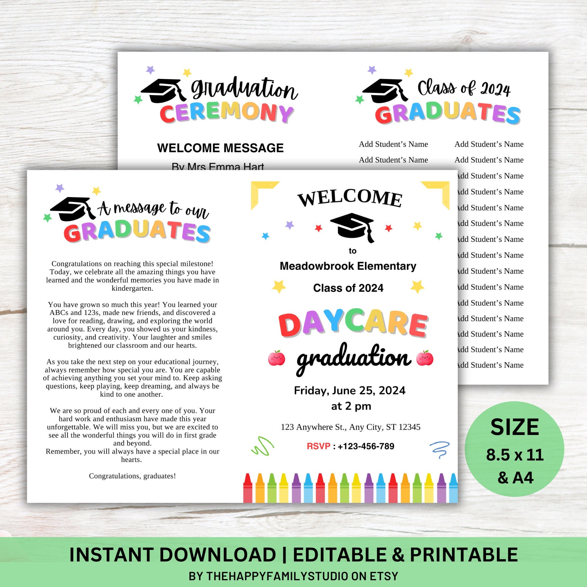Editable Daycare Graduation Program, Graduation Ceremony Template ...