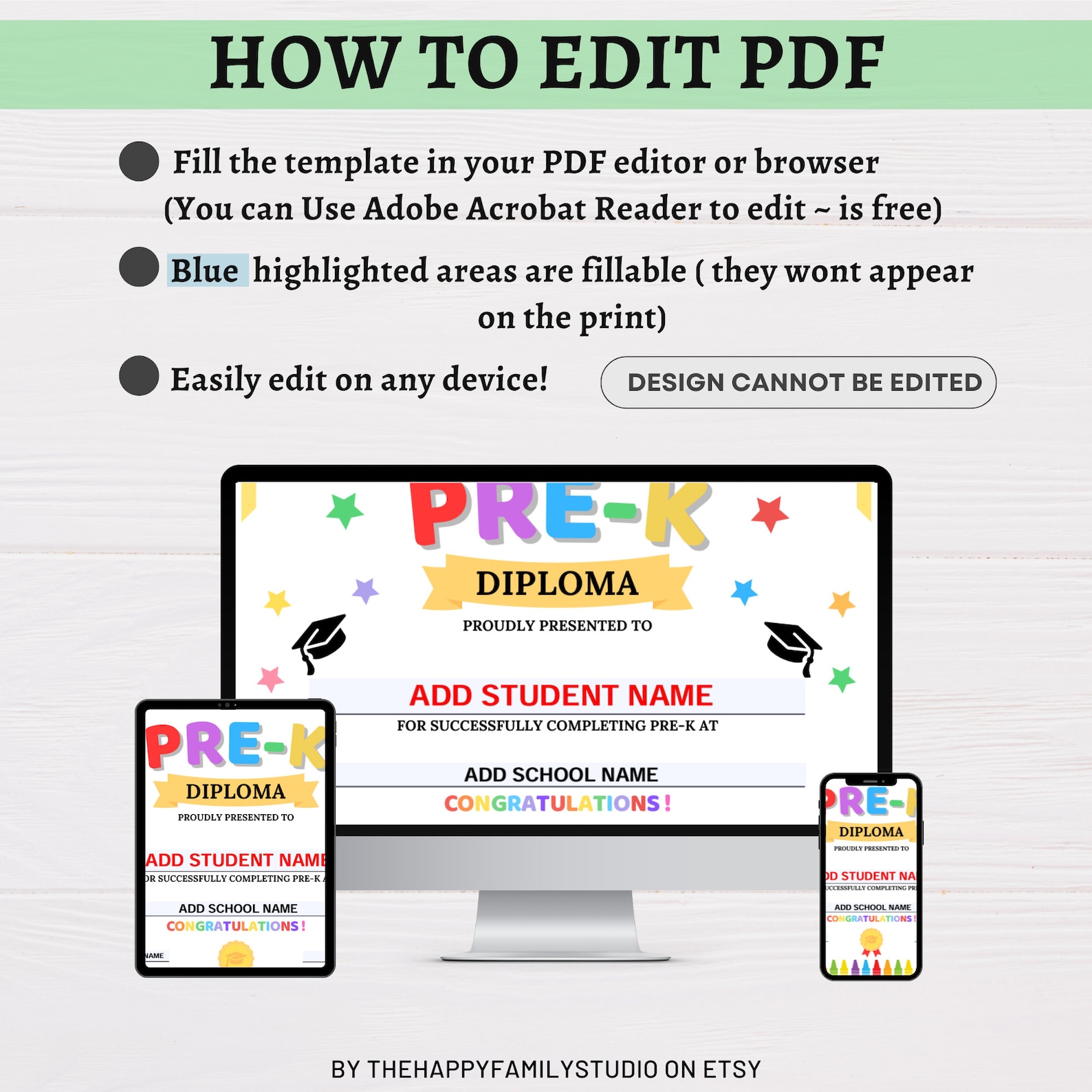 Editable Pre-k Graduation Diploma, Printable Pre-k Certificate, School ...