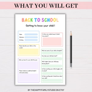 Back to School Questionnaire, Get to Know Your Child, Parent Survey ...