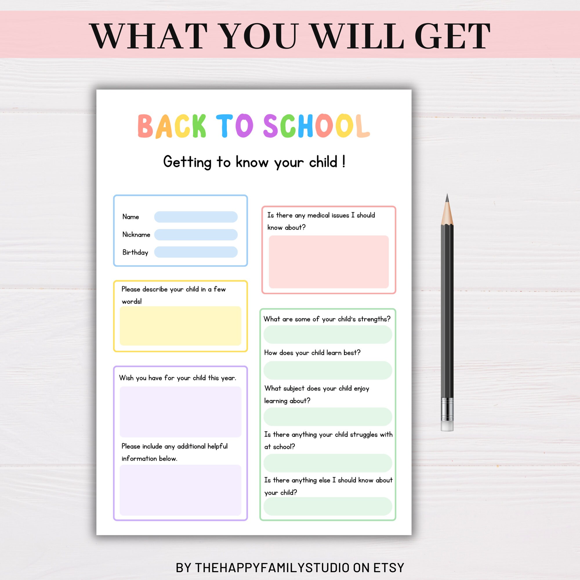 Back to School Questionnaire, Get to Know Your Child, Parent Survey ...