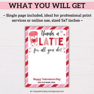Printable Thanks a Latte Valentine's Day Card Holder, Teacher Valentine ...
