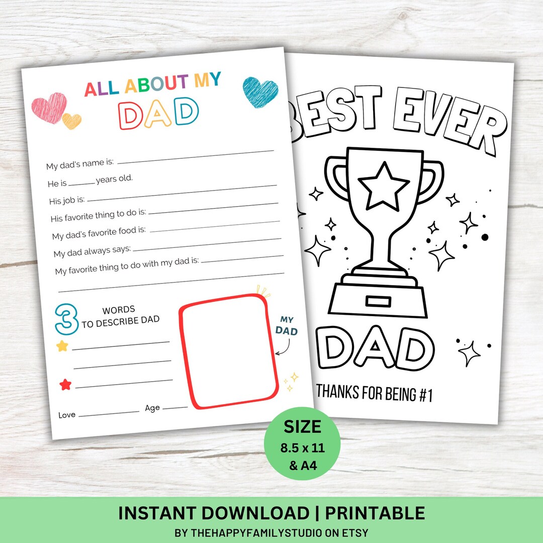 All About My Dad Printable Questionnaire, Father's Day Gift Coloring ...