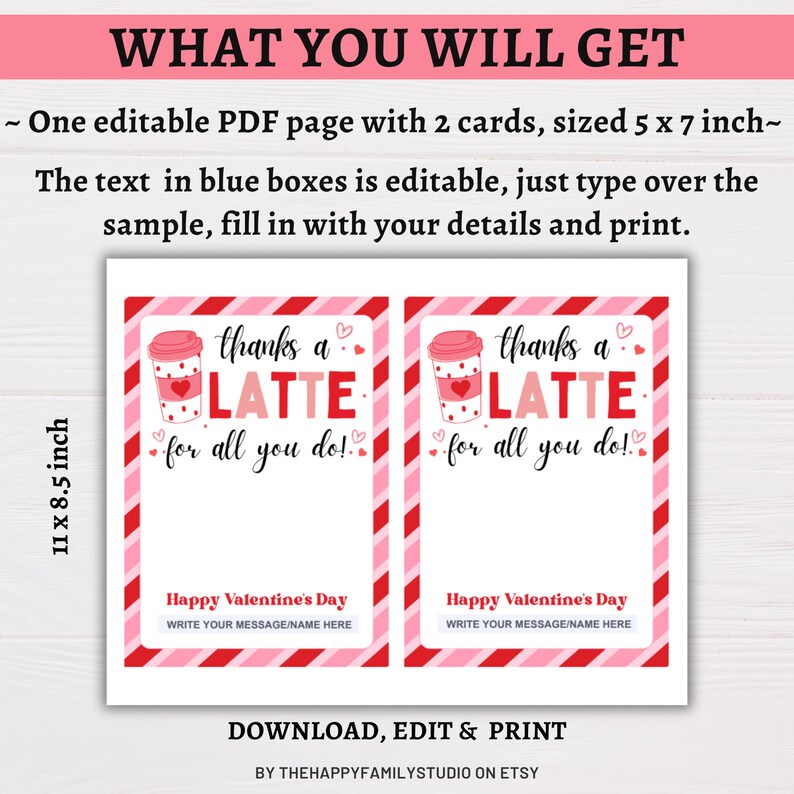 Printable Thanks a Latte Valentine's Day Card Holder, Teacher Valentine ...