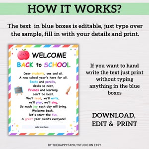 Back to School Year Letter Printable, Welcome Letter to Student ...