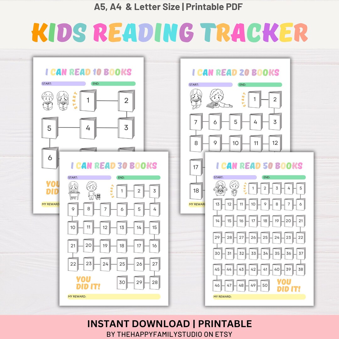 Kids Reading Journal Printable, Book Challenge Tracker, Bookshelf ...