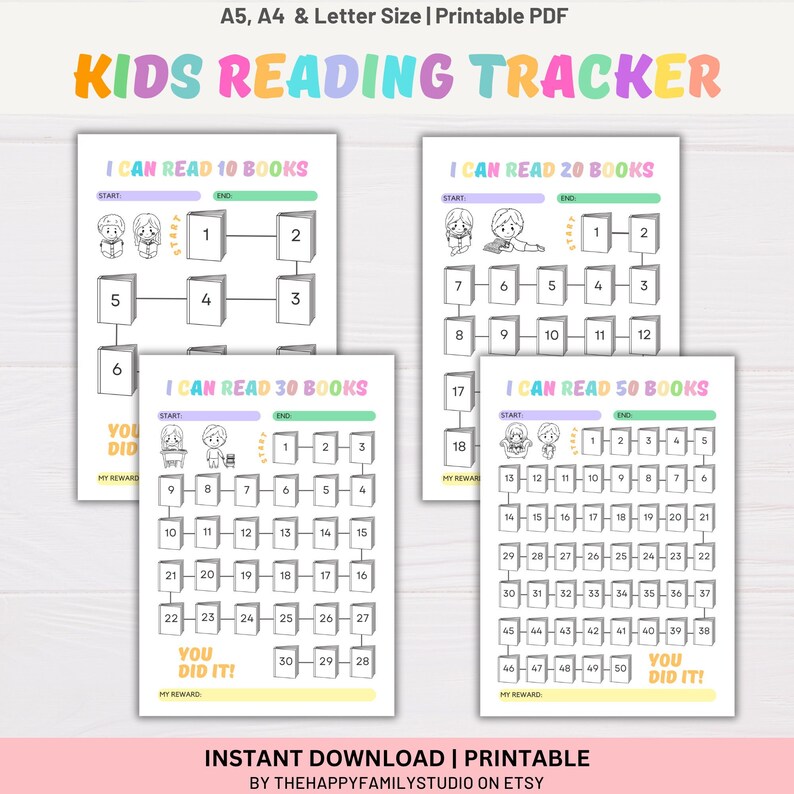 Kids Reading Journal Printable, Book Challenge Tracker, Bookshelf ...