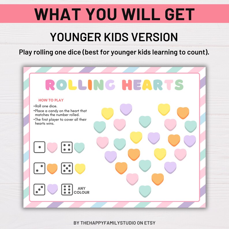 Rolling Hearts Candy Dice Game, Valentine's Day Candy Dice Game, Kids ...