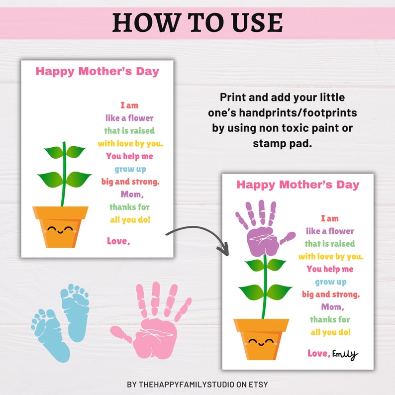 Printable Mother's Day Handprint Art, DIY Mom Craft Gift , Mothers Day ...