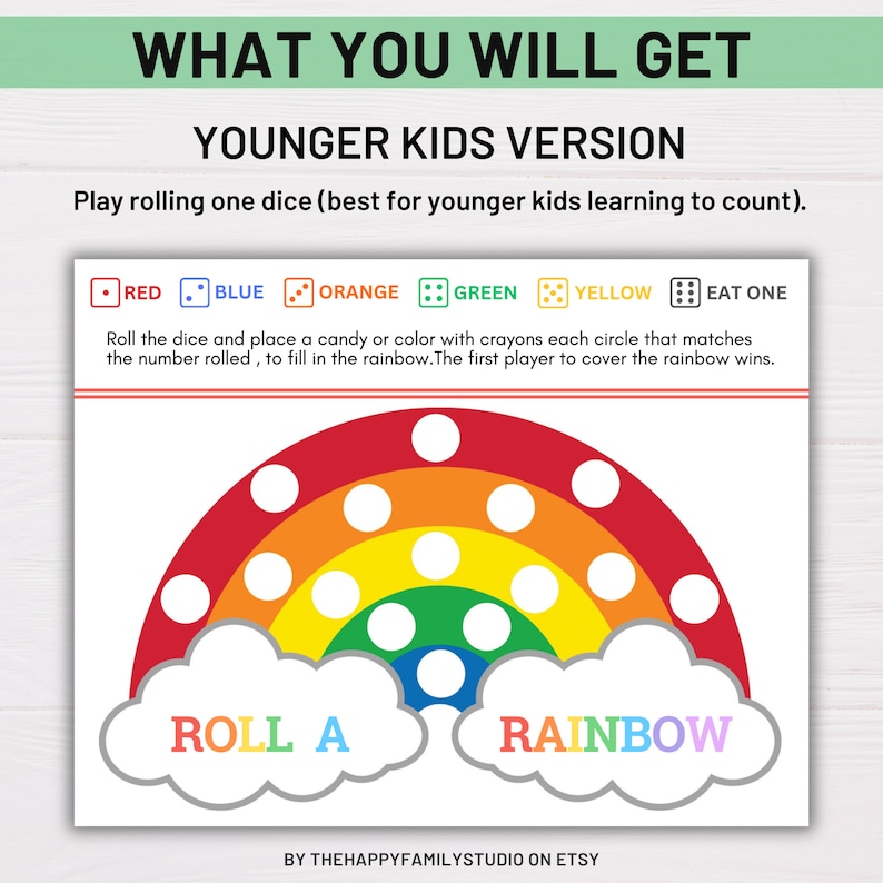 St. Patrick's Day Roll a Rainbow Game, Rainbow Activity for Kids ...