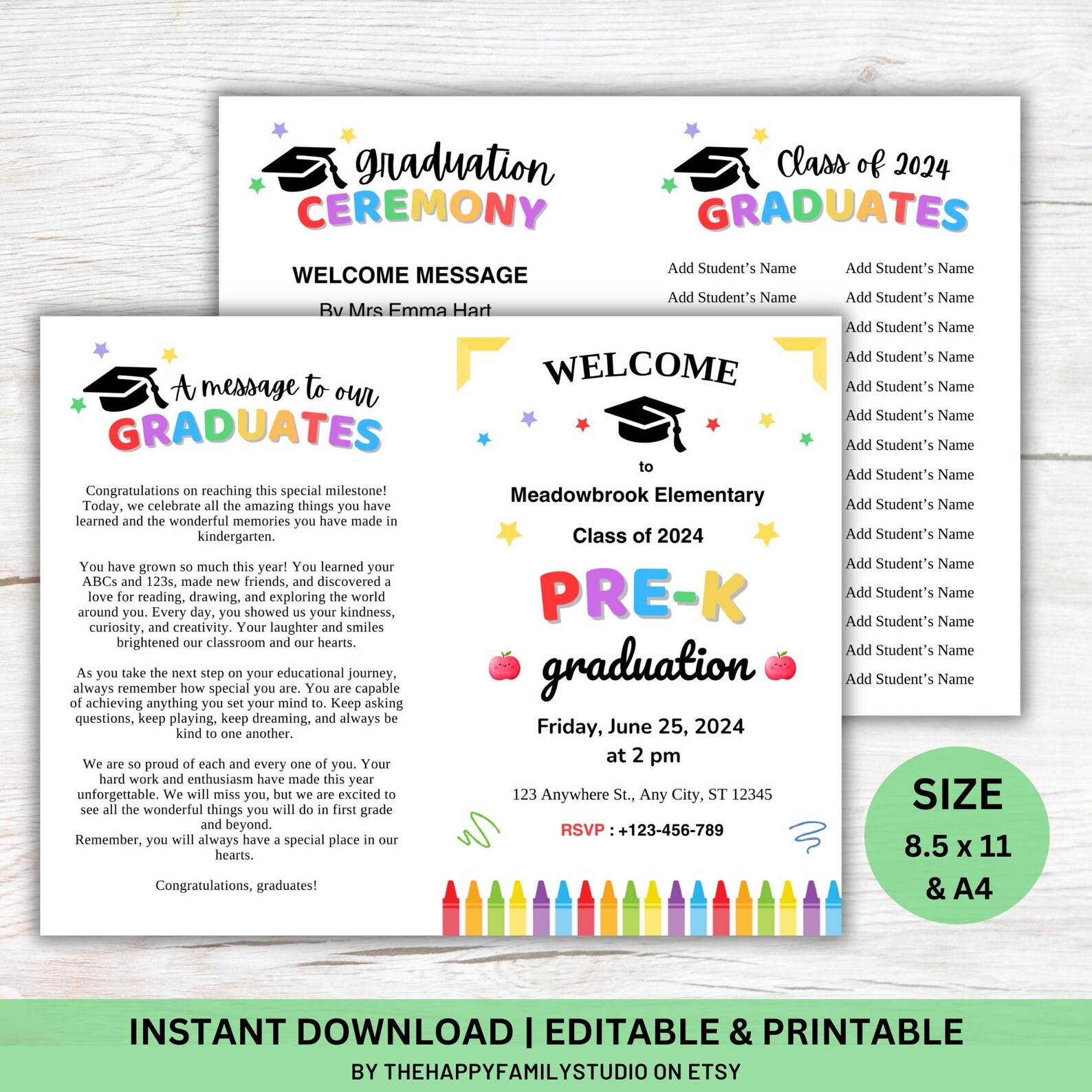 Editable Pre-k Graduation Program, Graduation Ceremony Template, Prek ...