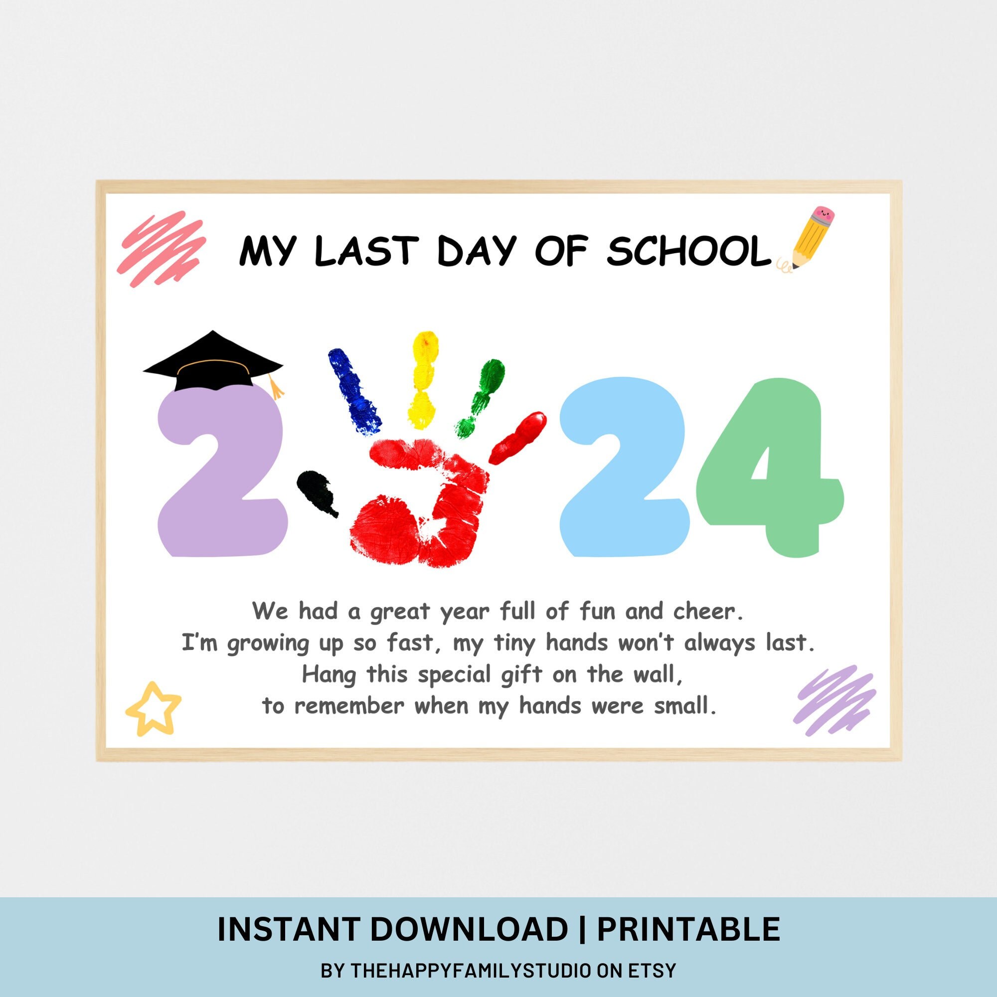 Last Day of School Handprint Art, School Keepsake, Kindergarten ...
